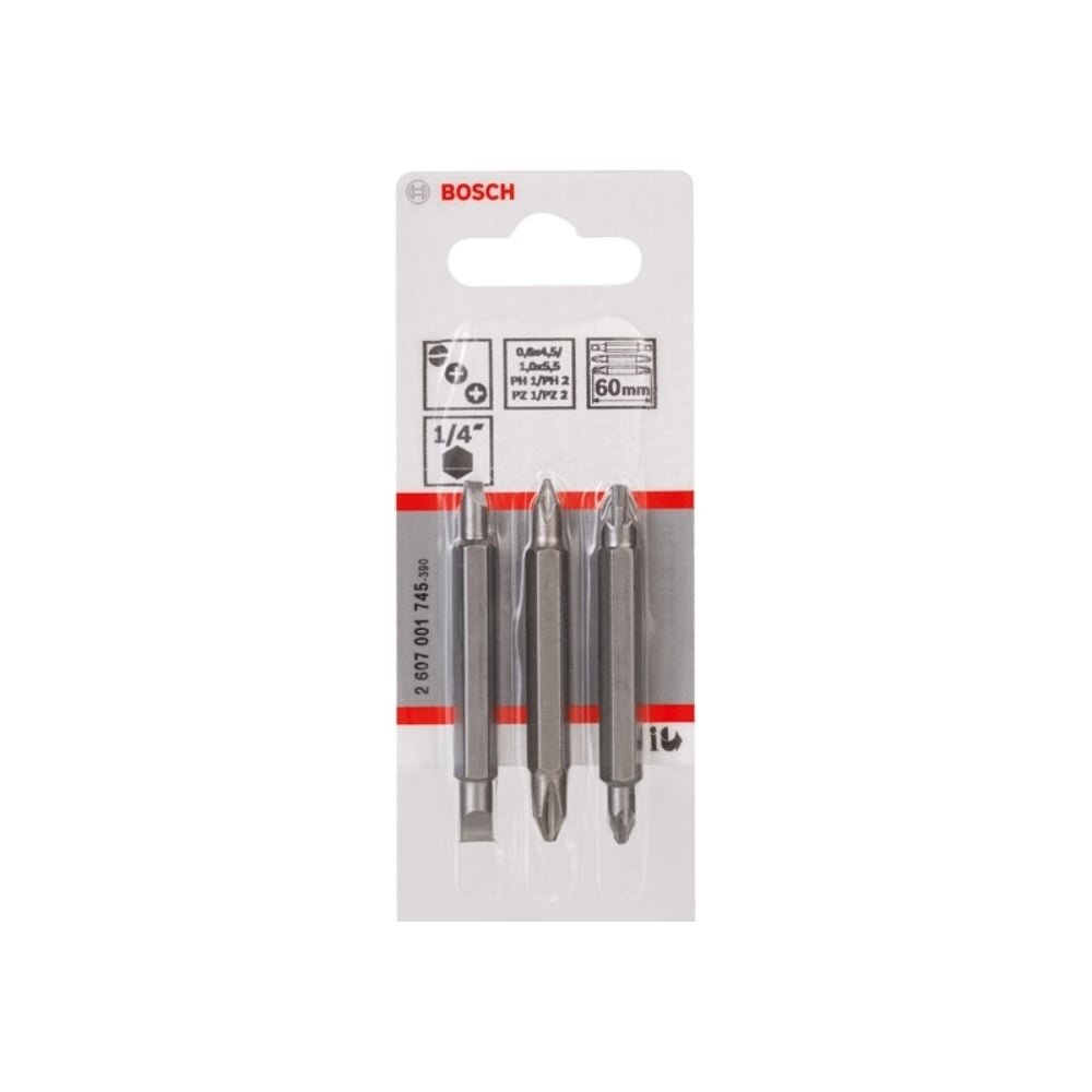 Набор бит двусторонних (60 мм; 3 шт) LS/Ph1/2/Pz1/2 XH Bosch 2607001745