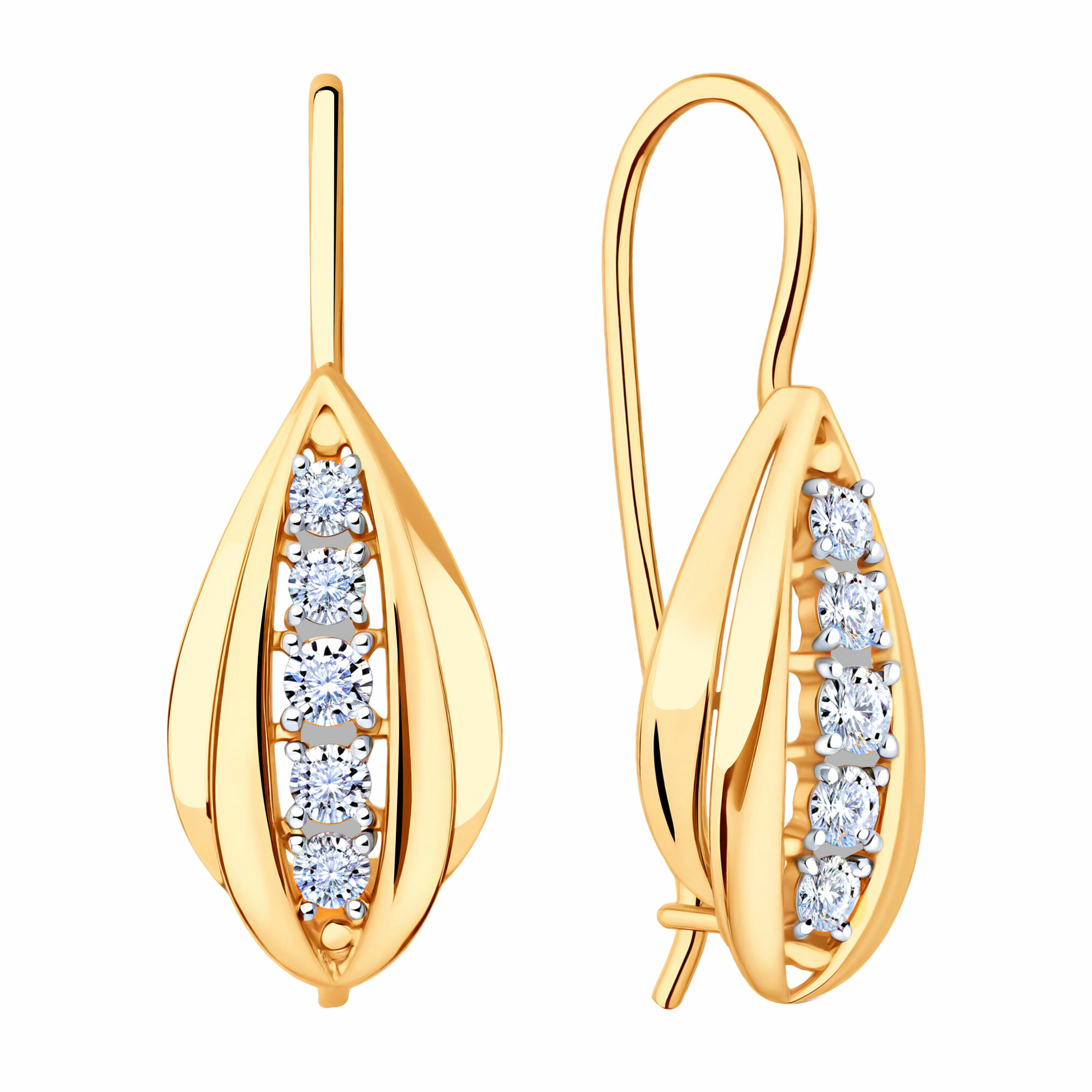 Серьги, красное золото, 585 проба, фианит