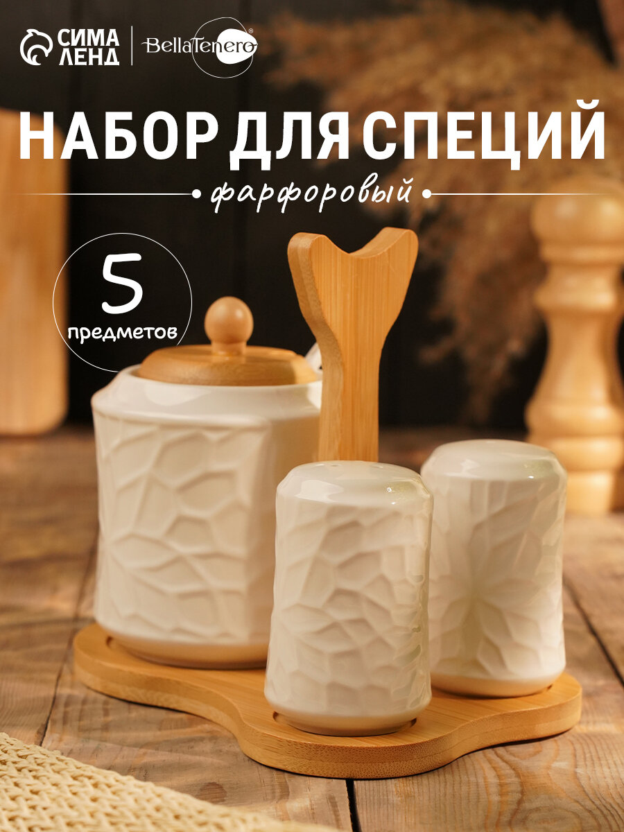 Набор для специй Доляна "Кракле", фарфор, керамика, 3 предмета