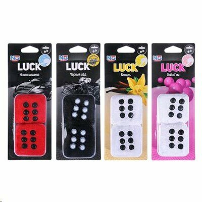 Освежитель (ароматизатор) подвесной Игральные кубики Luck аромат в ассорт. (бабл гам/ваниль/новая машина/черный лед) New