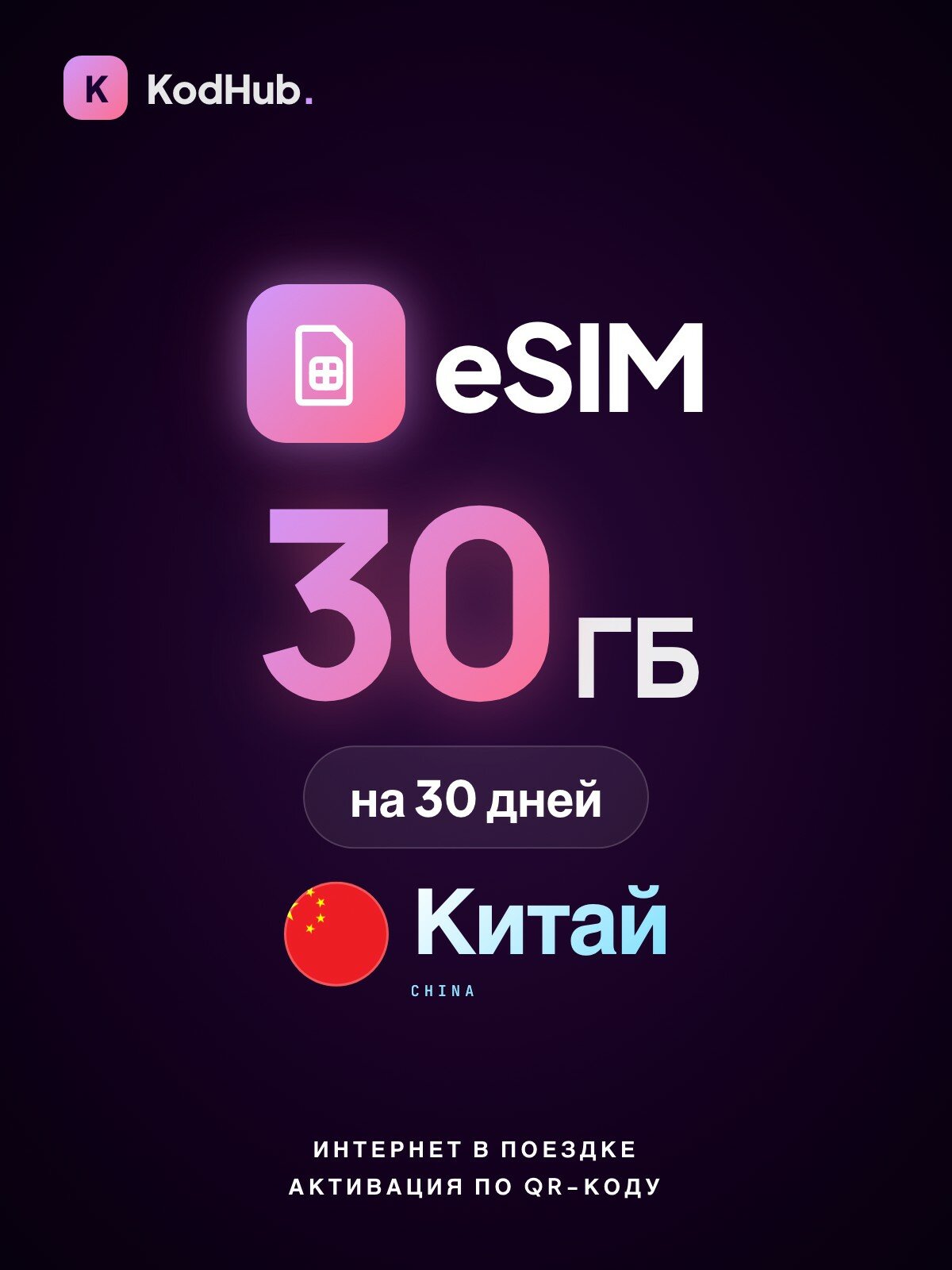 Туристическая eSIM Китай 30 ГБ на 30 дней | интернет в поездке, связь за границей | QR-код активации