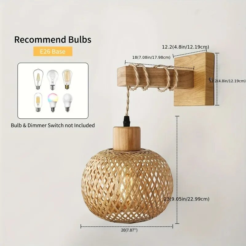 Настенный светильник бамбук ротанг, E26, No bulb