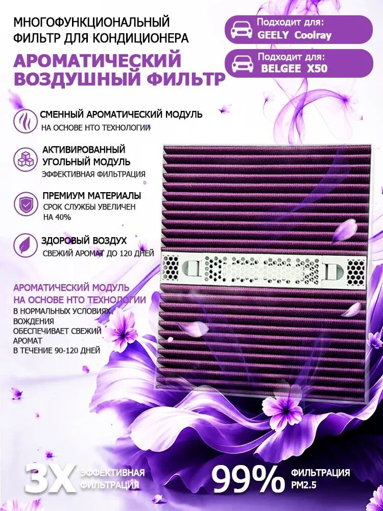 Фильтр салонный арт. Ароматический салонный фильтр Geely Coolray 2020, Geely Citiray, Belgee X50 с антибактериальной защитой, 4 ароматические палочки в комплекте, 1 шт.