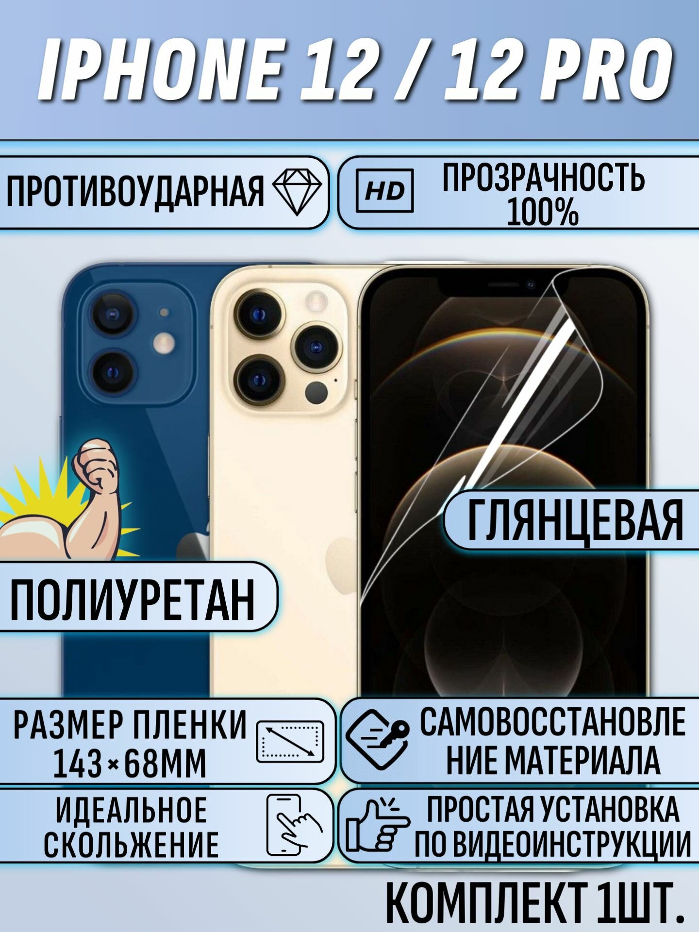 Гидрогелевая пленка айфон 12 / 12 про / iphone 12 / 12 Pro защитная полиуретан