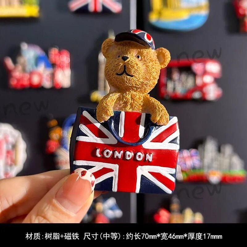 Магнит-украшение London Тедди-медведь с сумкой, 70mm*46mm, для друга, коричневый