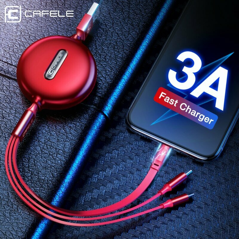 3 в 1 выдвижной USB-кабель для быстрой зарядки 3A Кабель для передачи данных Провод Type-C Micro для iOS, Samsung iPhone
