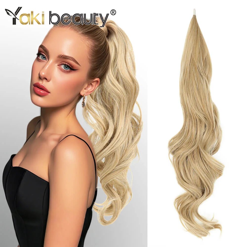 Синтетический хвост для волос YAKIBEAUTY, волнистый, блонд, черный, серый M27-613