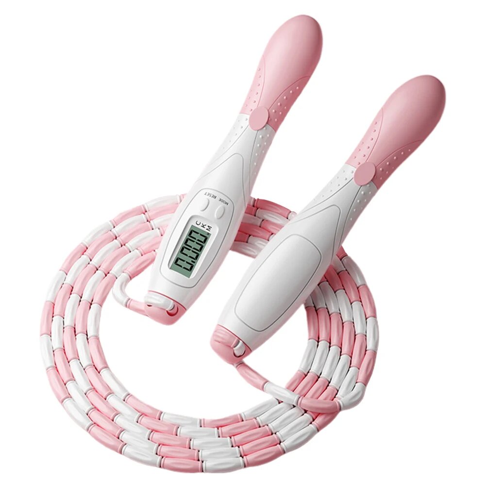 Пластиковая сегментная скакалка с счетчиком, регулируемая длина White Pink