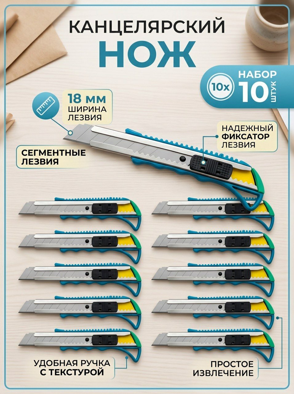 Канцелярский нож 18 мм набор 10 шт