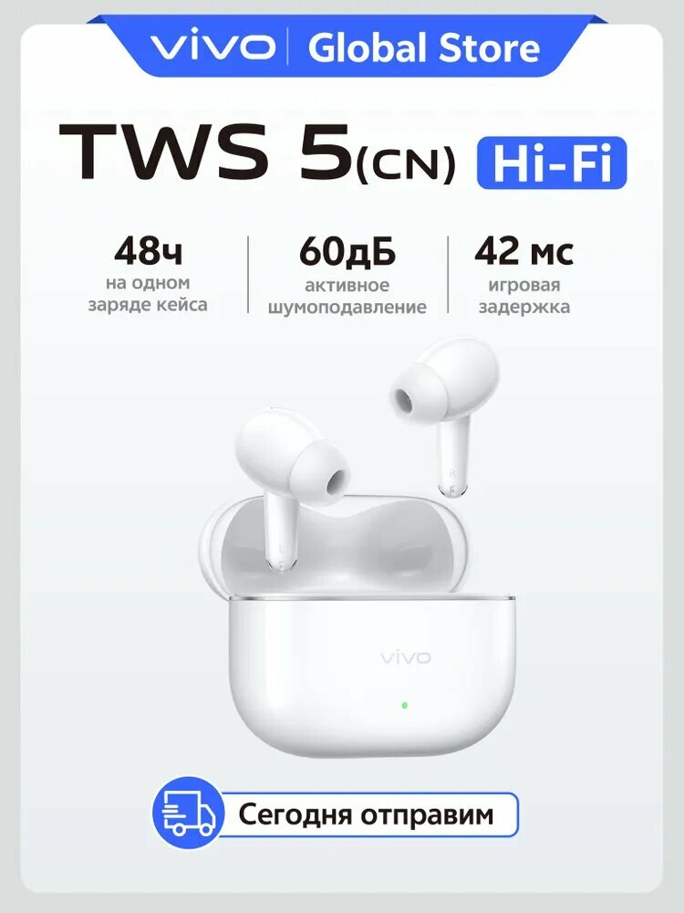 Vivo Наушники беспроводные с микрофоном Vivo TWS 5 HIFI, Bluetooth, USB Type-C, разноцветный