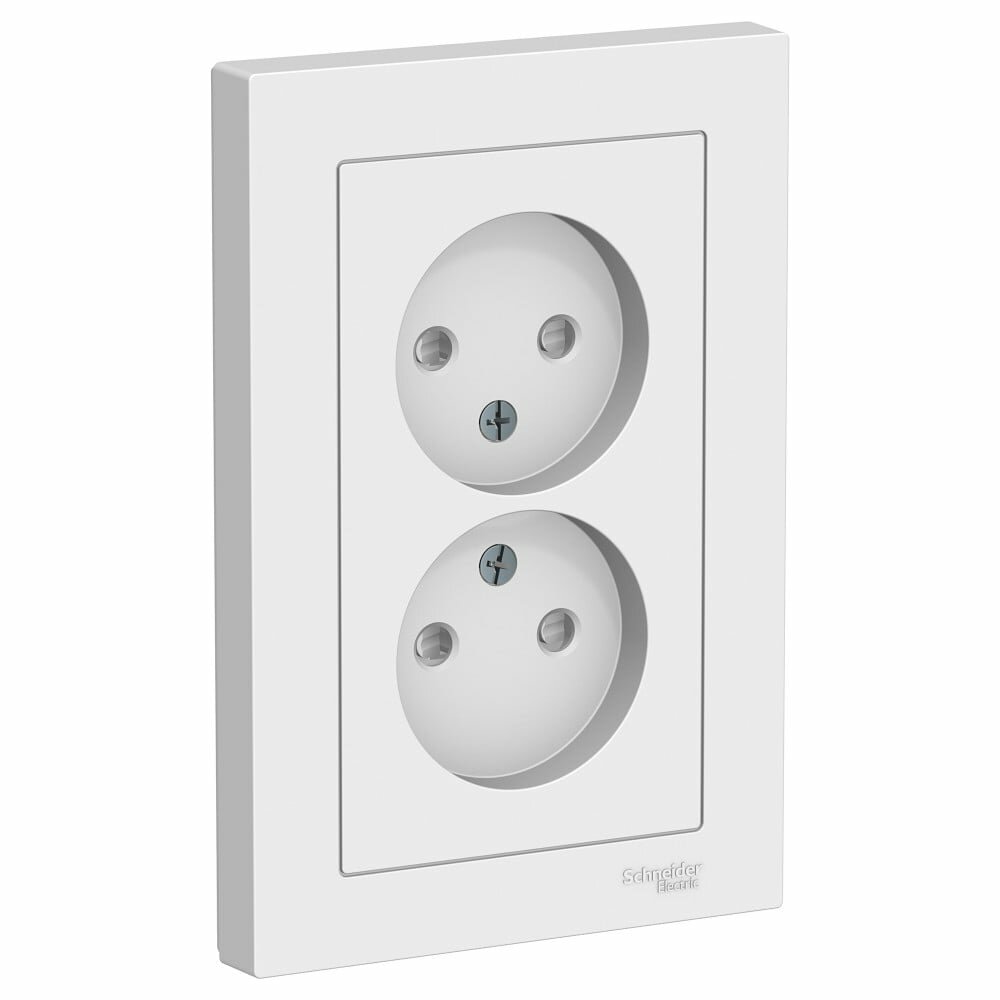 Розетка Systeme Electric AtlasDesign Бел б/з двойная, со шторками,16А, в сборе SE ATN000122