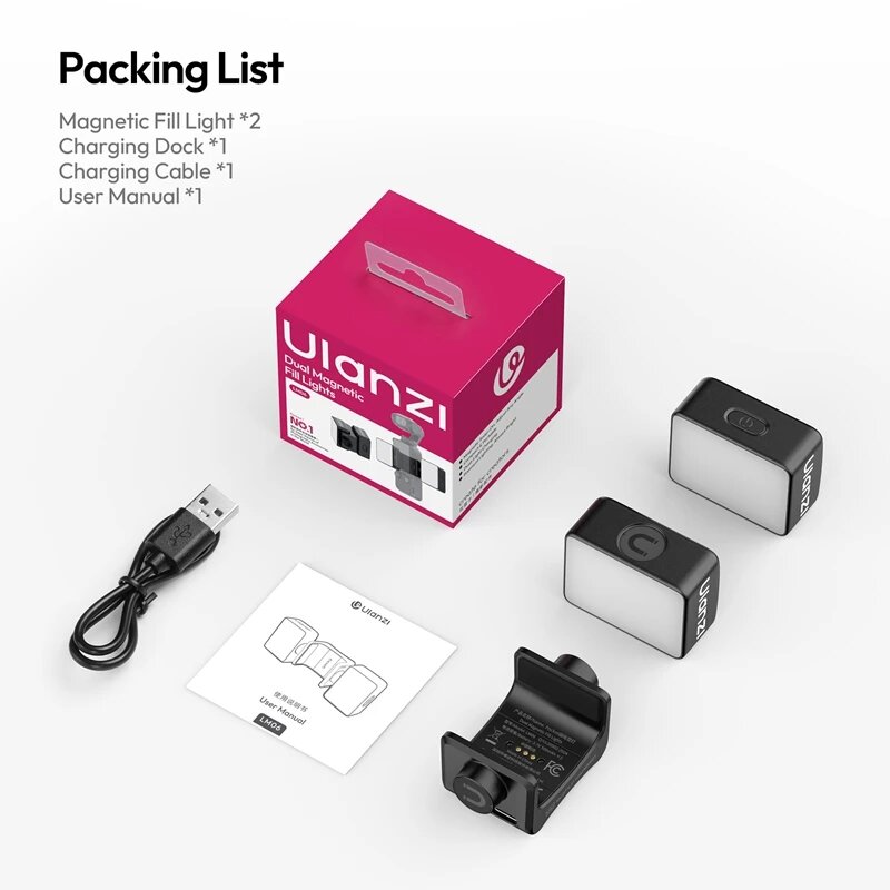 Ulanzi LM06 Двойные магнитные светильники 5800K для DJI Osmo Pocket 3: портретная съемка, селфи, фото- и видеосъемка еды, прямые трансляции, влоги