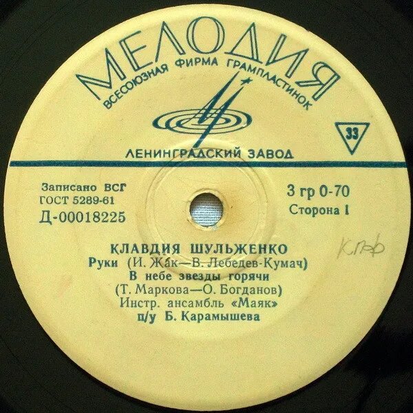 Клавдия Шульженко - Руки (7 Дюймов) VG