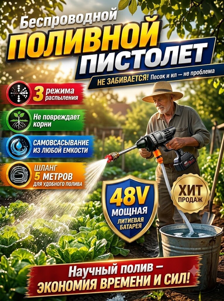 Насос аккумуляторный для полива из бочки, 48V
