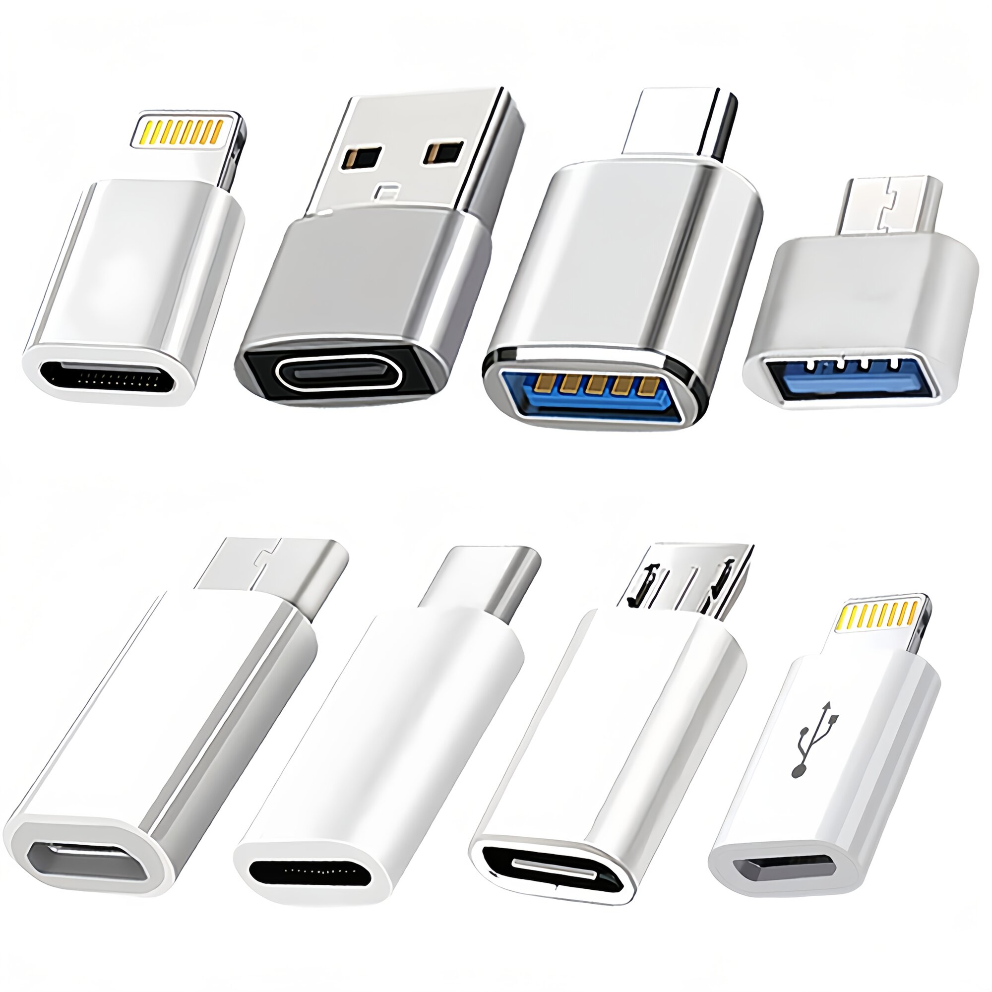 Набор из 8 адаптеров USB-C: USB-C Female to Lightning, Micro USB to USB-C, OTG, USB-C Male to USB 3.0 Female, для быстро