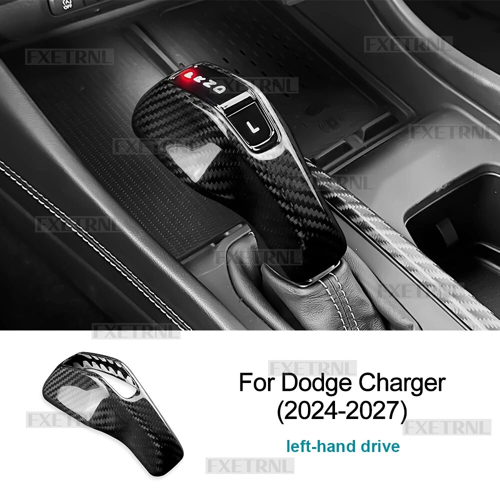 Накладка на ручку переключения передач для Dodge Charger 2024-2027 (левый руль), из настоящего сухого карбона, аксессуары