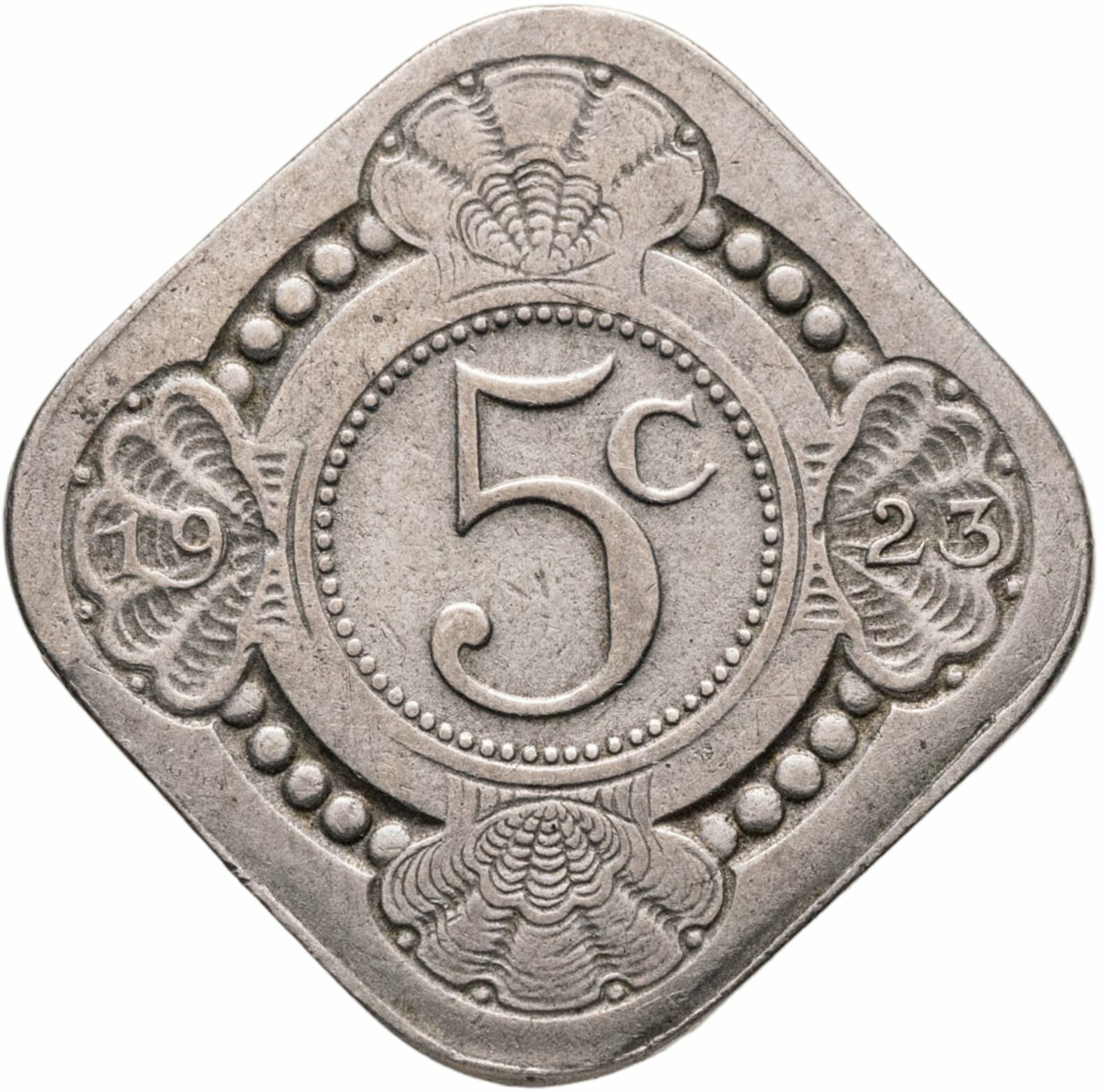 Нидерланды 5 центов cents 1923, Мельхиор медь-никель, в сохранности VF-XF