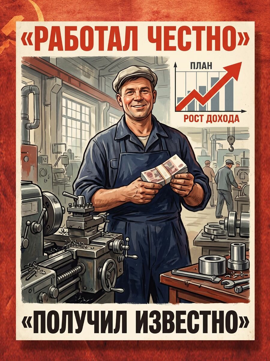 Постер СССР "Работал честно - получил известно!" - 30х40см (без рамки)