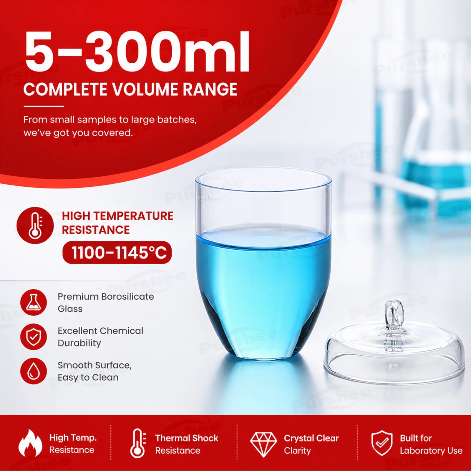 Кварцевый тигель Purshee JGS-2 5-300 мл 100ml with lid