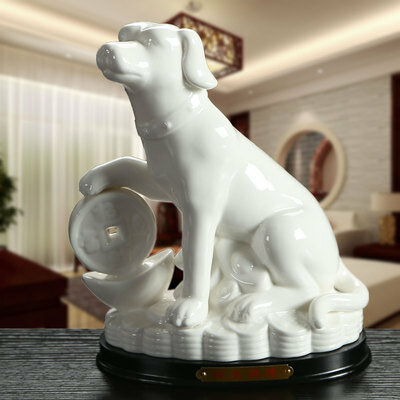 Чисто белая китайский зодиак собака статуэтка для фэн-шуй керамики, одиночная фигурка
