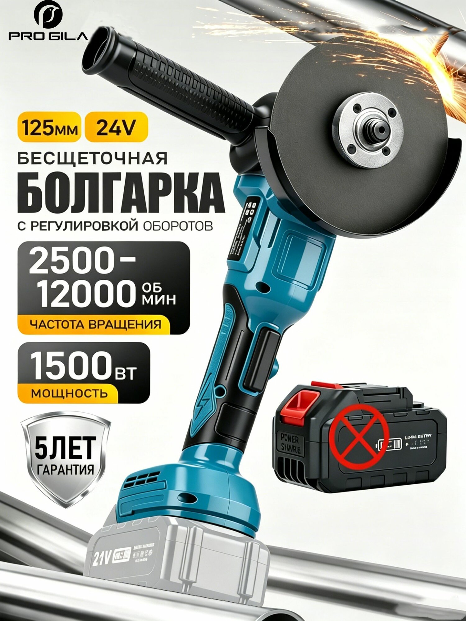 Болгарка аккумуляторная / УШМ 125 аккумуляторная, Без батареи аккумуляторная УШМ беспроводная болгарка