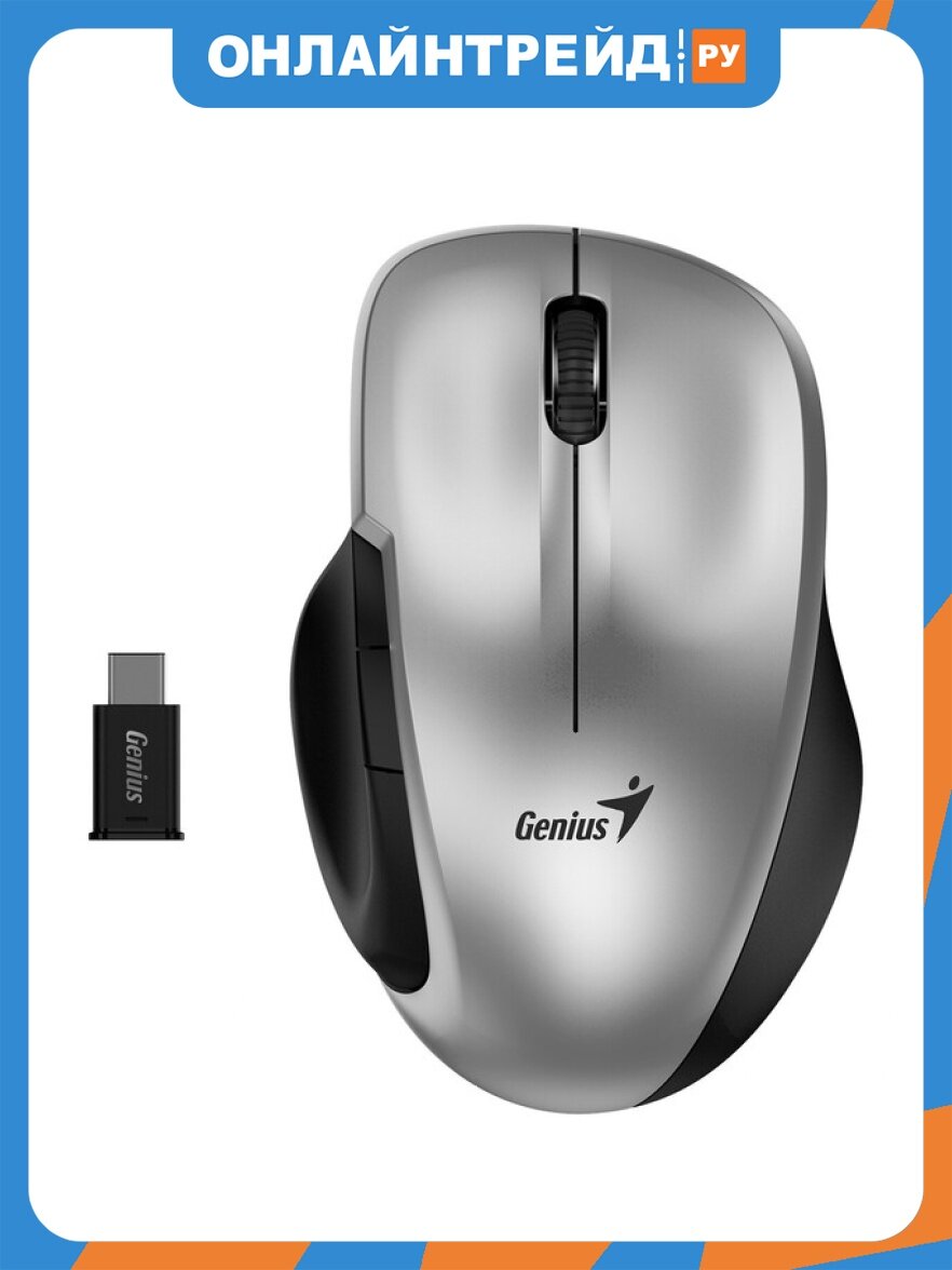 Беспроводная бесшумная мышка Genius Ergo 8200S Type-C серебристая (31030029404)