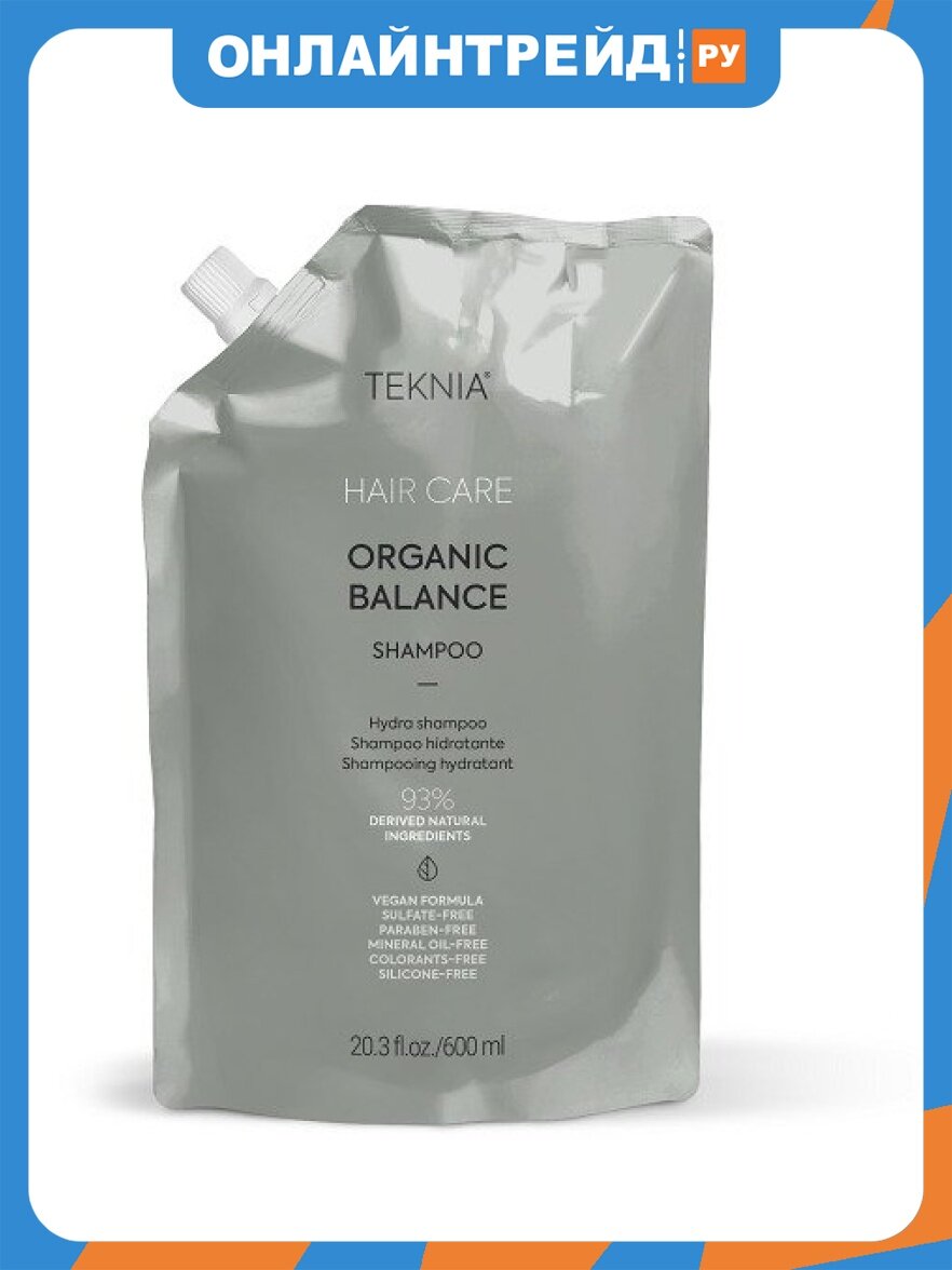 Бессульфатный шампунь для всех типов волос Lakme Teknia Organic Balance Увлажнение, 600 мл (дой-пак)
