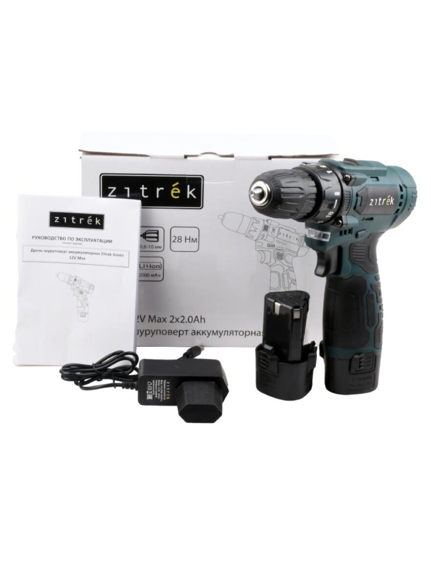Дрель-шуруповерт аккумуляторная Zitrek Green 12V Max, 12В, 2х2.0Ач (085-1016)
