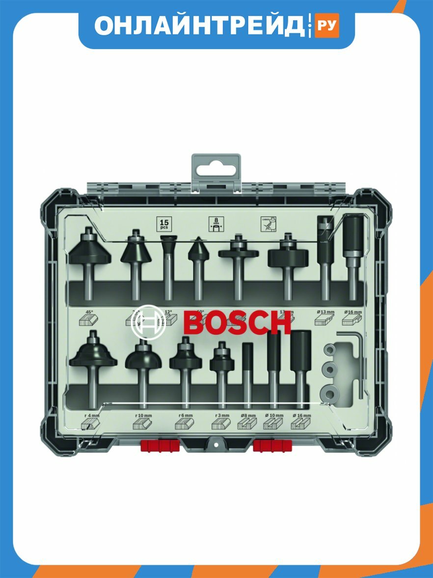 Набор фрез смешанный Bosch 2607017472, 8 мм, 15 шт.