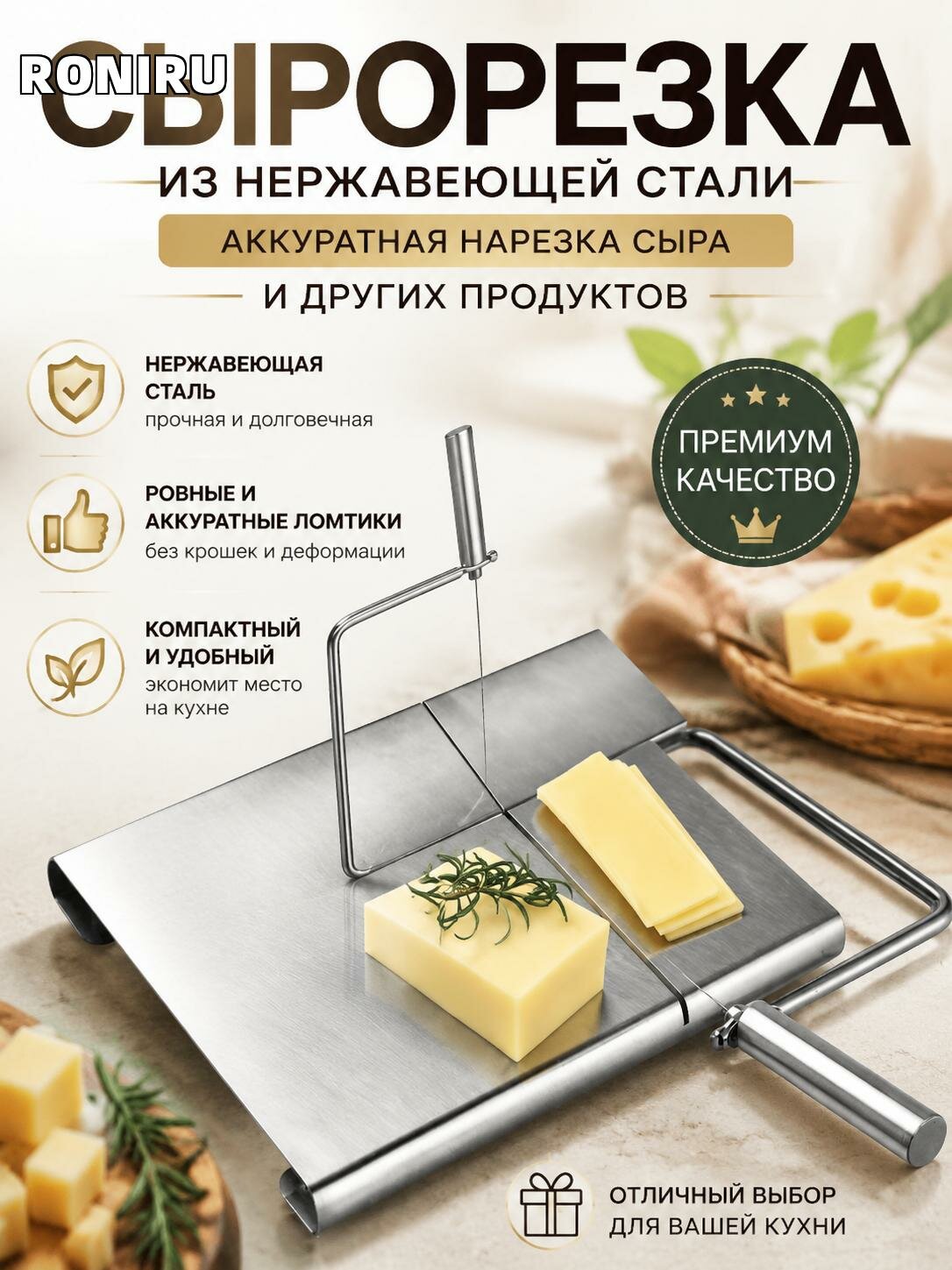 Сырорезка из нержавеющей стали для аккуратной нарезки сыра и других продуктов, компактный кухонный инструмент!