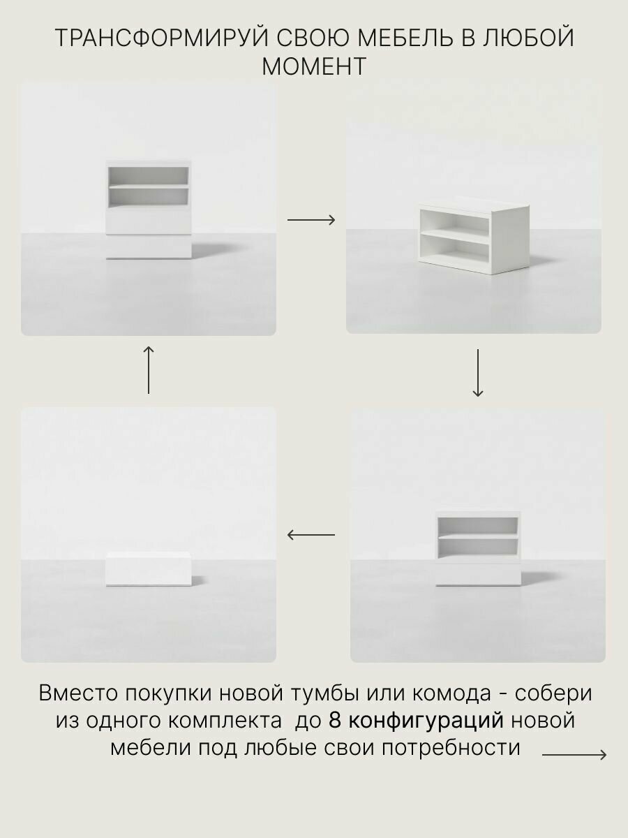 Комод с полками и ящиками из массива сосны 80х40х113 см белый — фото 1