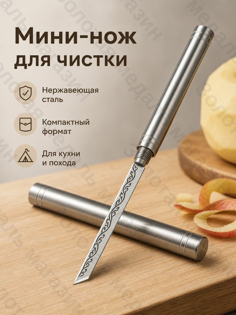 Мини нож для фруктов в металлическом футляре