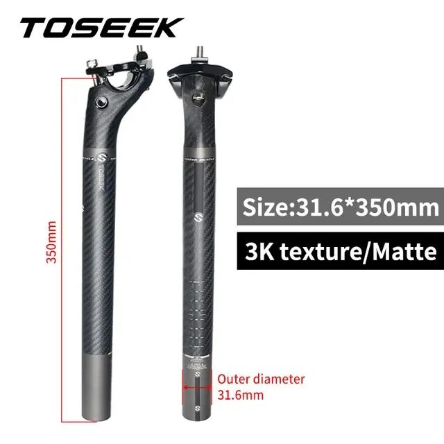 Подседельный штырь для велосипеда TOSEEK из матового карбона, смещение 20 мм