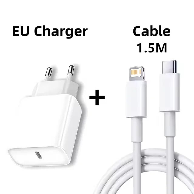 Быстрое зарядное устройство 20 Вт для iPhone 13 mini 12 11 pro 14 Pro Max Plus X XR XS EU 1.5m Cable