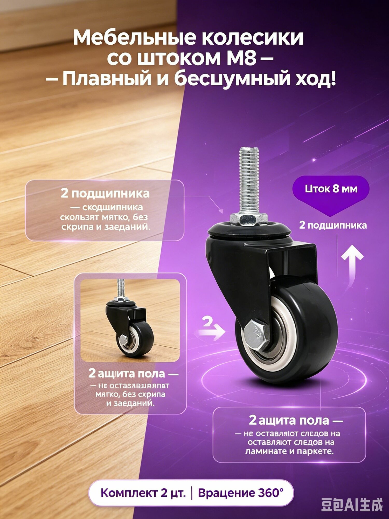 Мебельное колесо ,6см