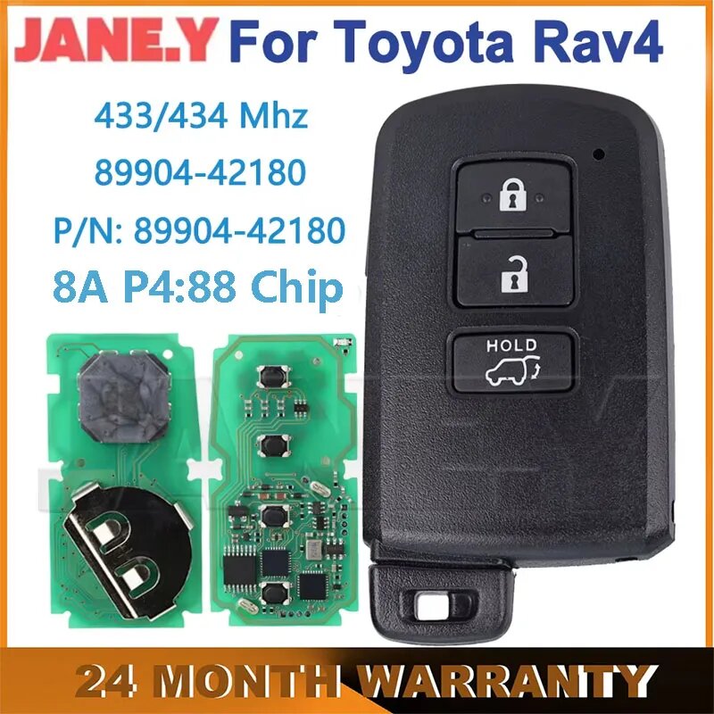 3-кнопочный смарт-ключ Keyless Go для Toyota Rav4, пульт дистанционного управления, совместим с 89904-42180, 89904-42321, BA2EQ, 8A, чип P4:88, 433 МГц