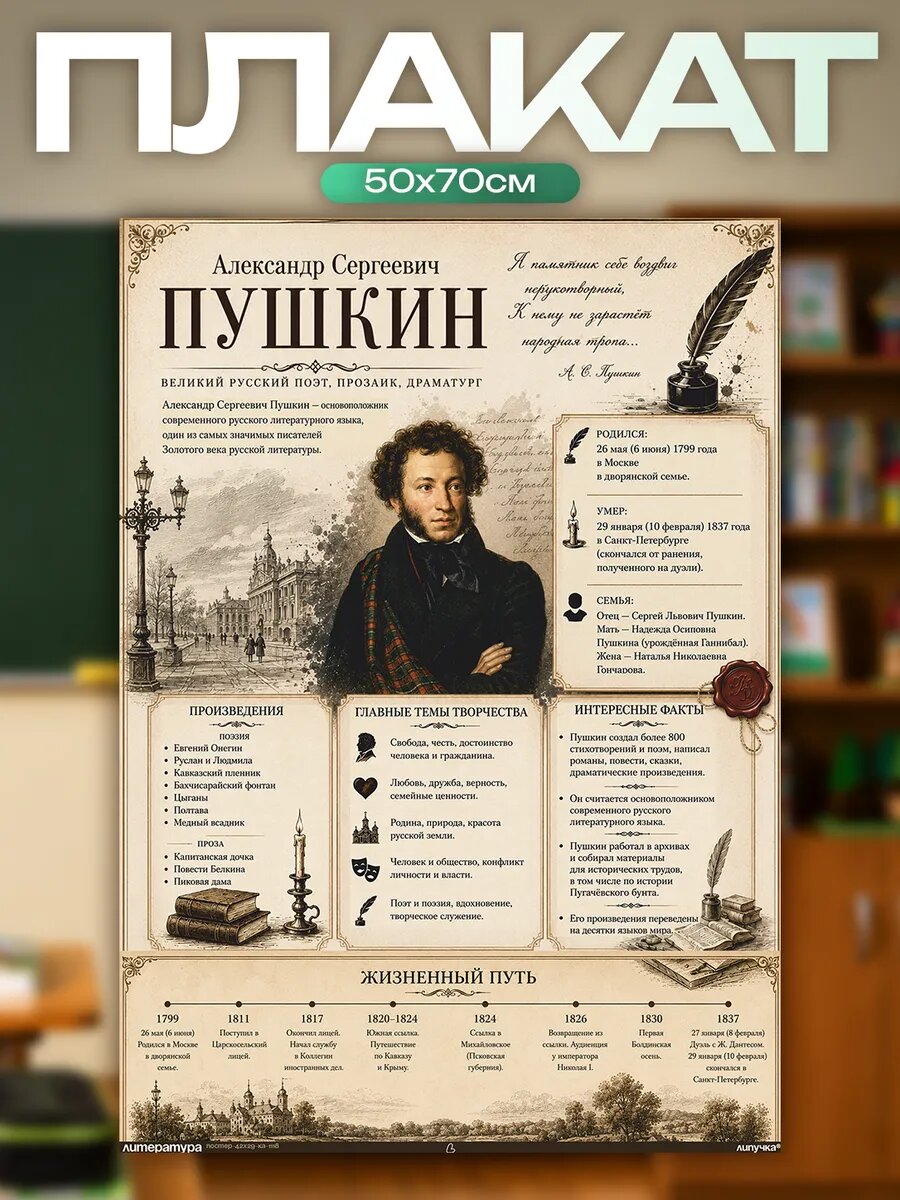 Постеры на стену Литература ОГЭ Пушкин