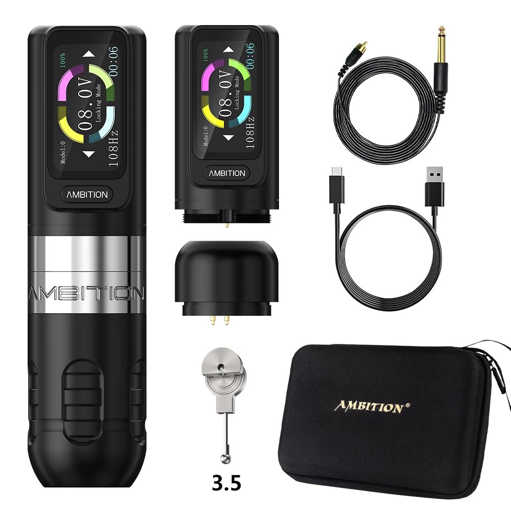Беспроводная тату-машинка Ambition Zetton Silver dual battery