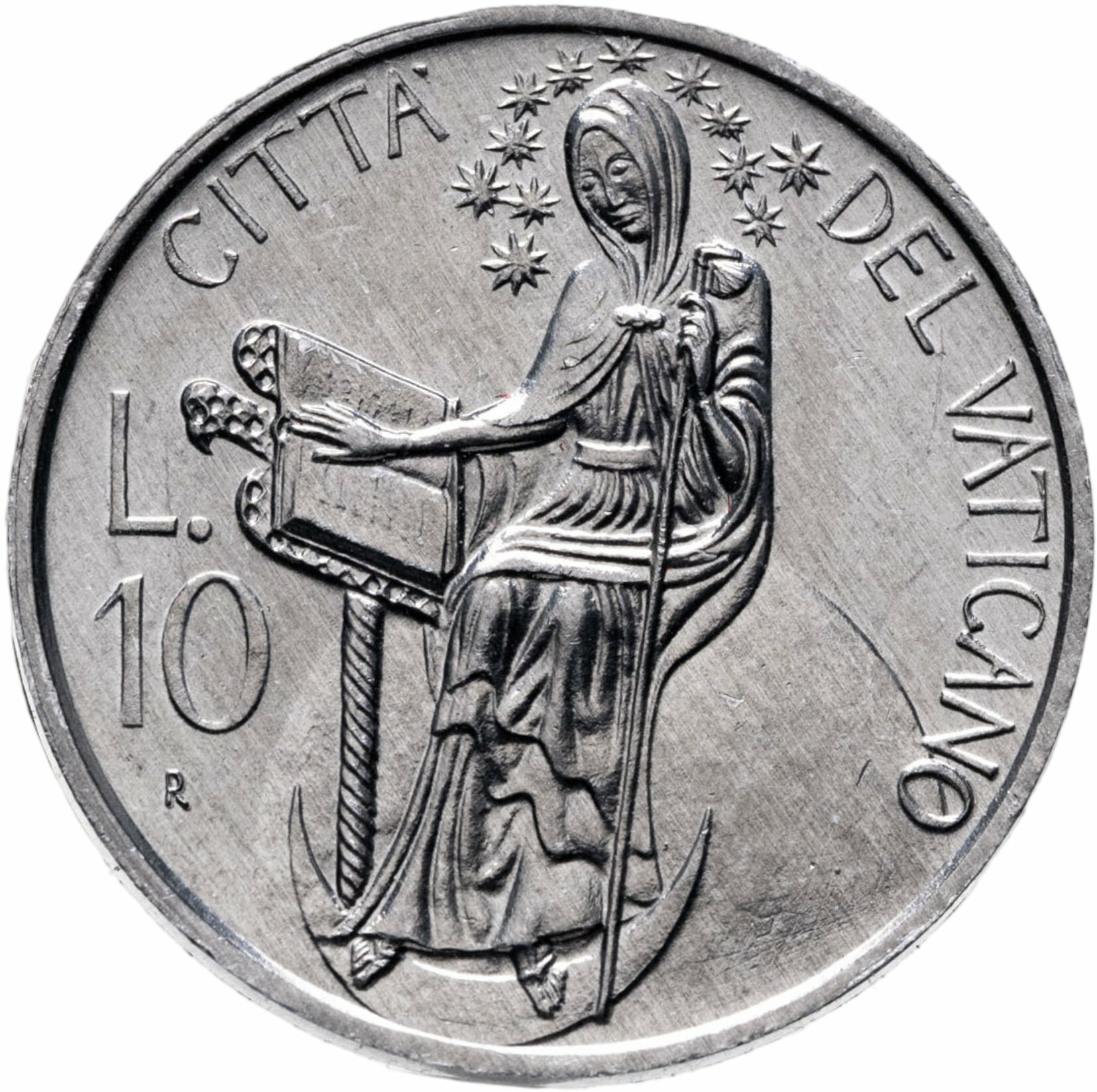Ватикан 10 лир 1986, Алюминий, в сохранности UNC