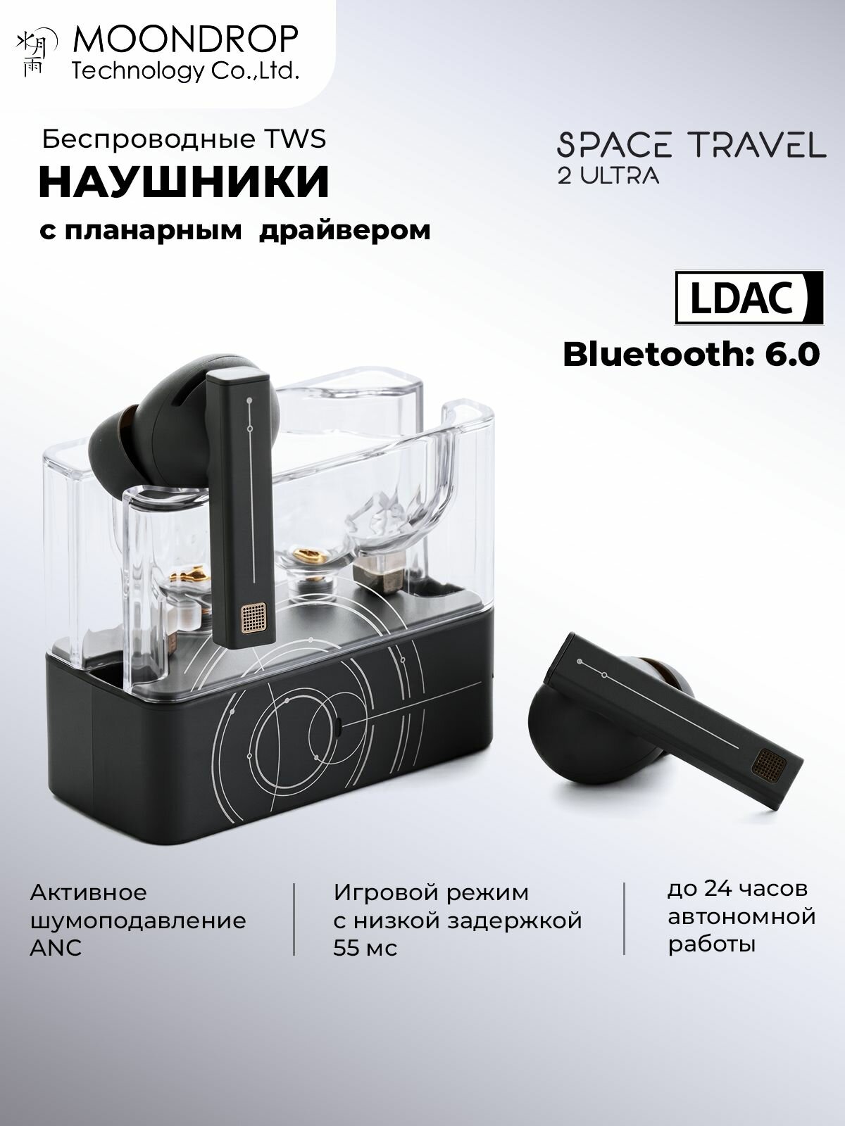 Беспроводные наушники TWS MOONDROP Space Travel 2 Ultra с шумоподавлением студийные, игровые с 13 мм драйвером