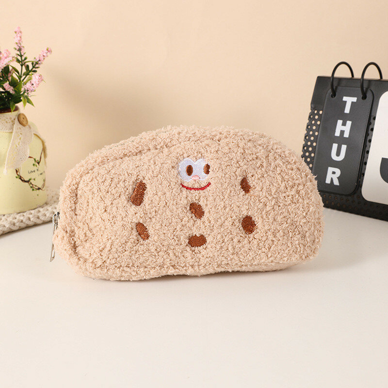 Adorable plush pen holder with spacious storage for teens and students khaki