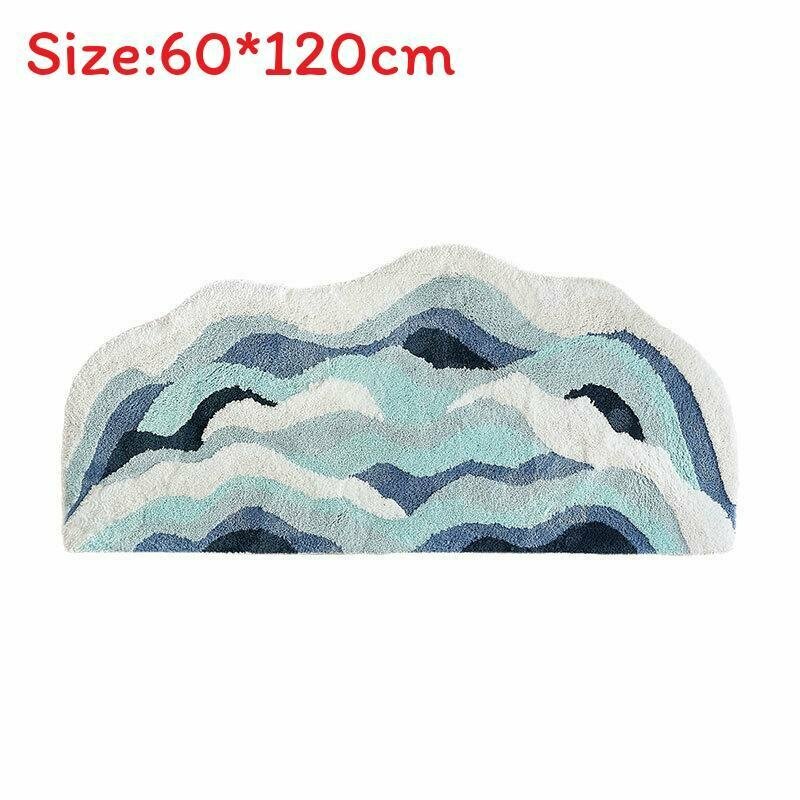 Geometric pattern bedroom mat with water absorption non slip shaggy fabric for cozy home and bedroom use wave
