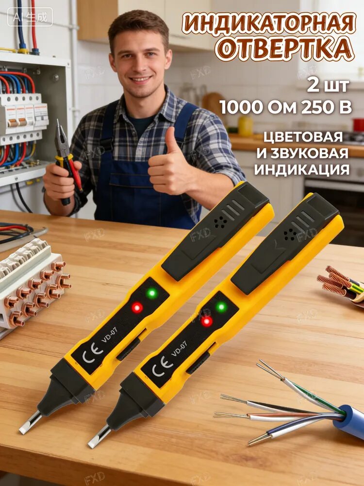 Индикаторная отвертка детектор обрыва цепи и скрытой проводки 2 шт. Бесконтактный тестер напряжения VD806 со звуковым оповещением