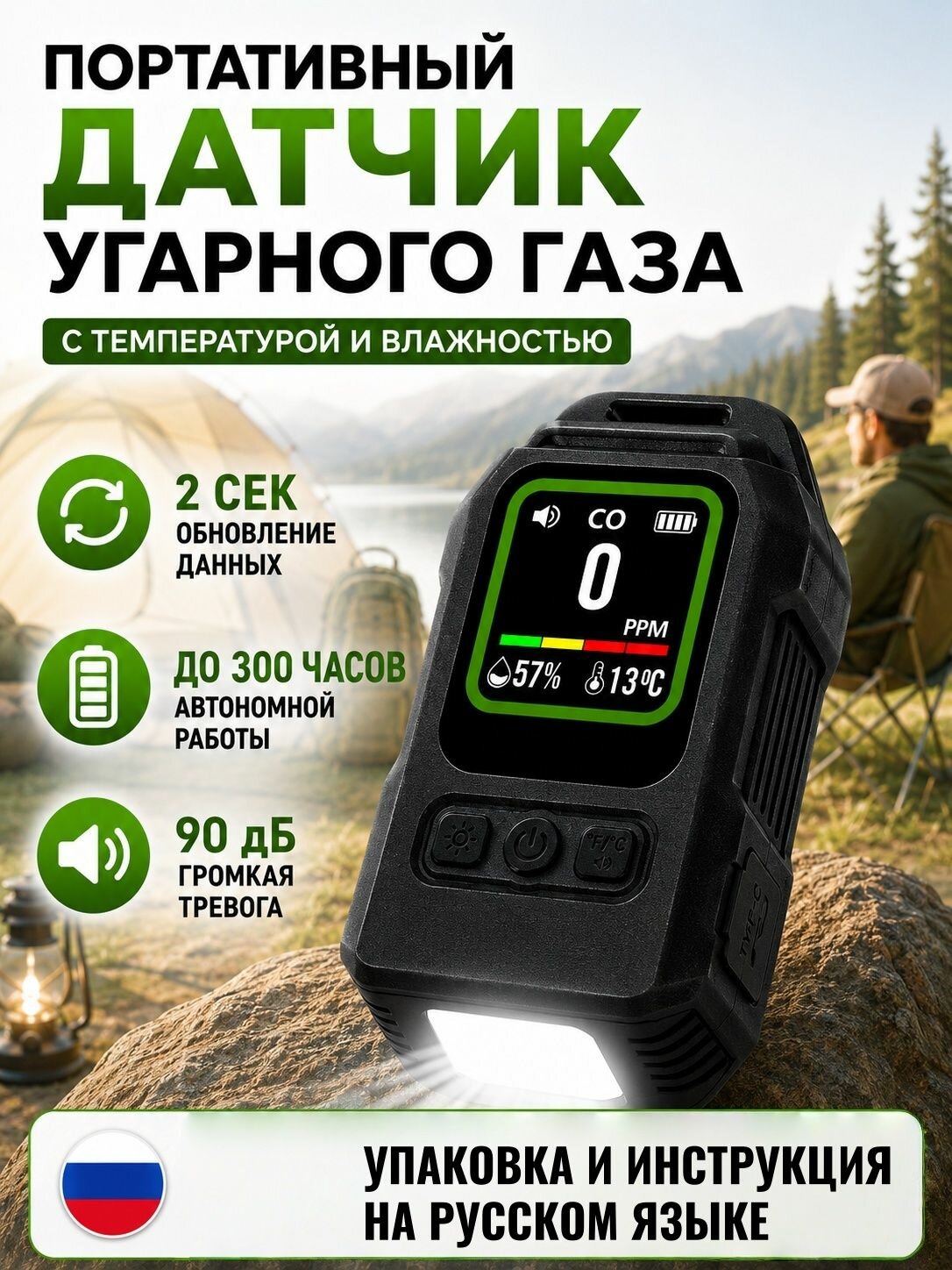 Портативный детектор угарного газа со, датчик угарного газа (CO) со встроенным аккумулятором