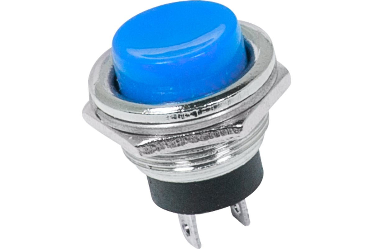 Выключатель-кнопка REXANT металл 250v 2а (2с) off-(on) ø16.2 синяя (rwd-306) 36-3352