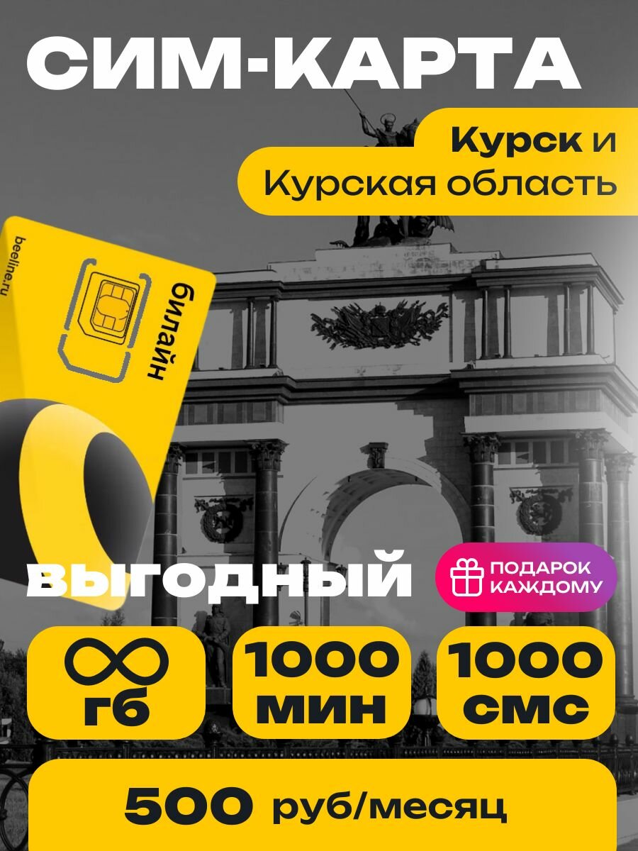 Сим-карта Билайн тариф Выгодный Курская область Безлимитный интернет и 1000 минут за 500 руб.