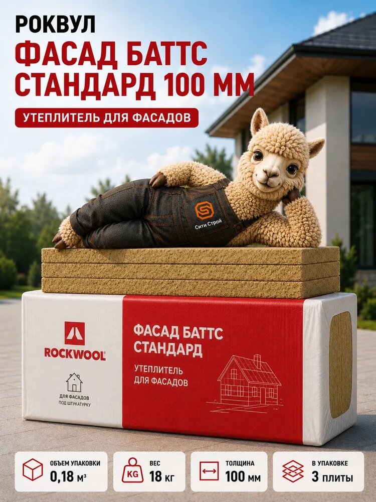 Утеплитель Роквул Фасад Баттс Стандарт 1000х600х100 мм, 1уп