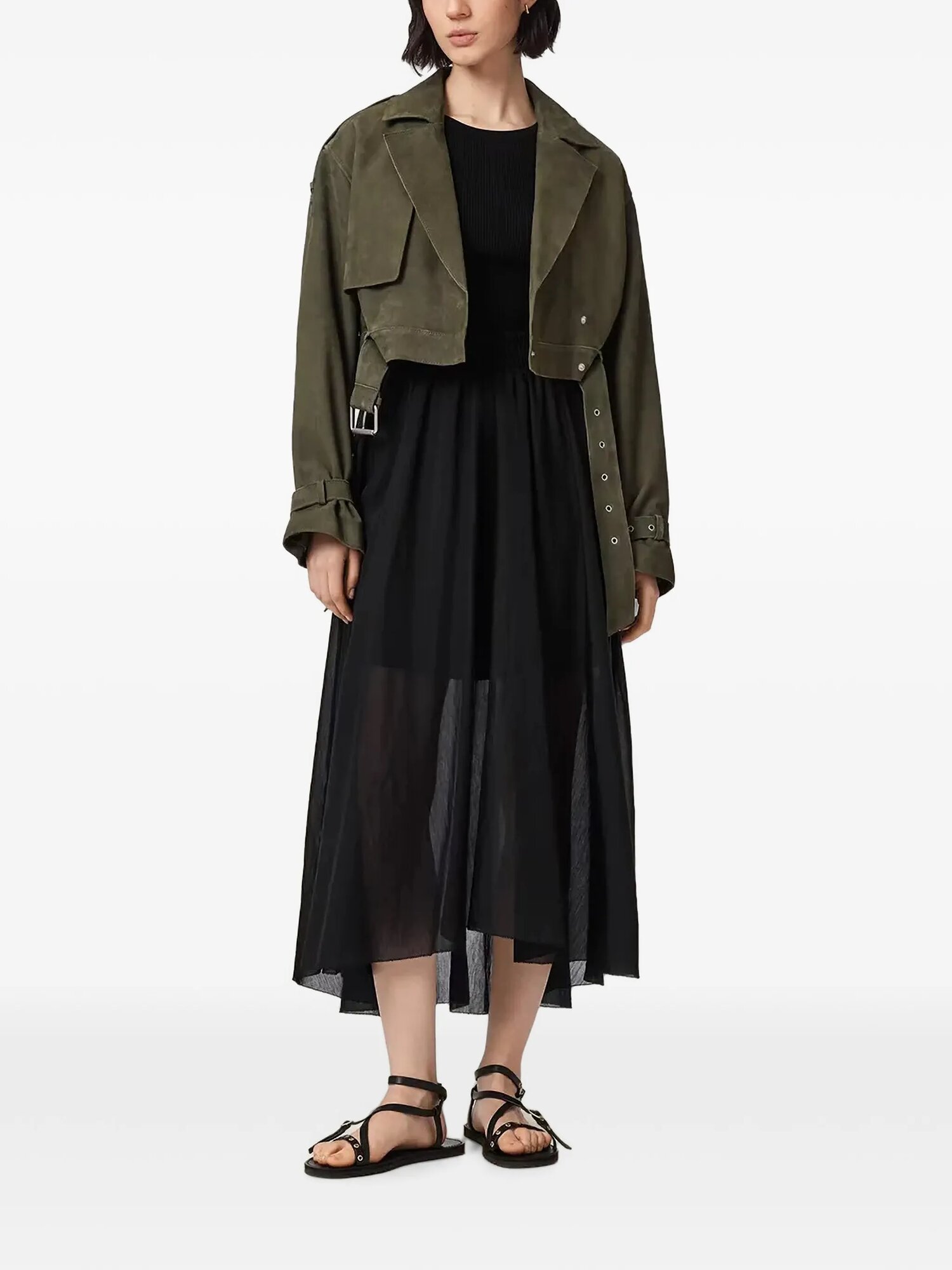 Куртка AllSaints Ophelia cropped suede jacket, размер 42 — фото 1