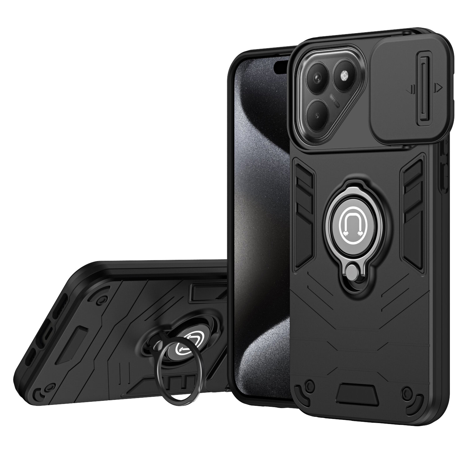 Чехол для Tecno Pova 7 5G / Текно Пова 7 5G, soft touch, чехол-кардиомонитор, поликарбонат (PC), защита камеры, ударопрочный, встроенная подставка, усиленные углы, soft touch, Tecno, Tecno Pova 7 5G, black