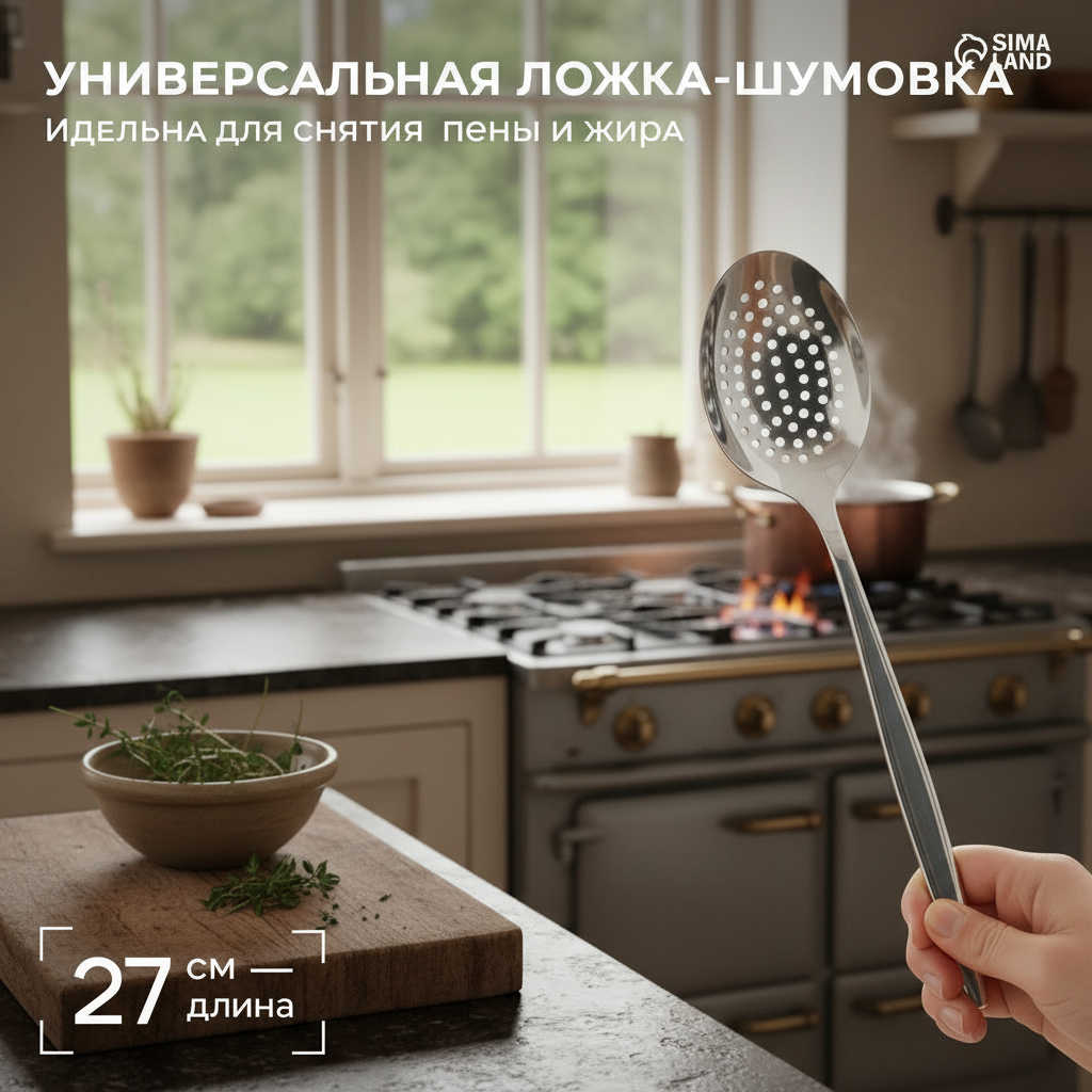 Прочная серебряная ложка для пенки 27 см толщина 2,5 мм